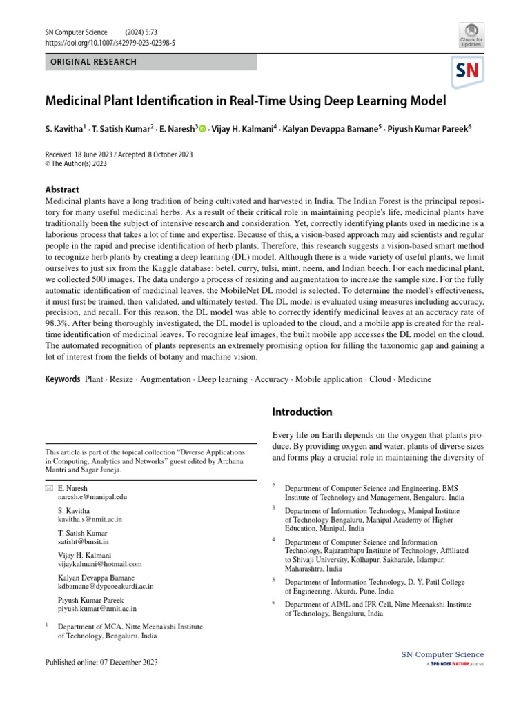 Medicinal Plant Identification in Real Time Using Deep Learning Model | PDF
