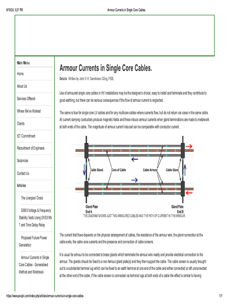 Armour Currents in Single Core Cables | PDF