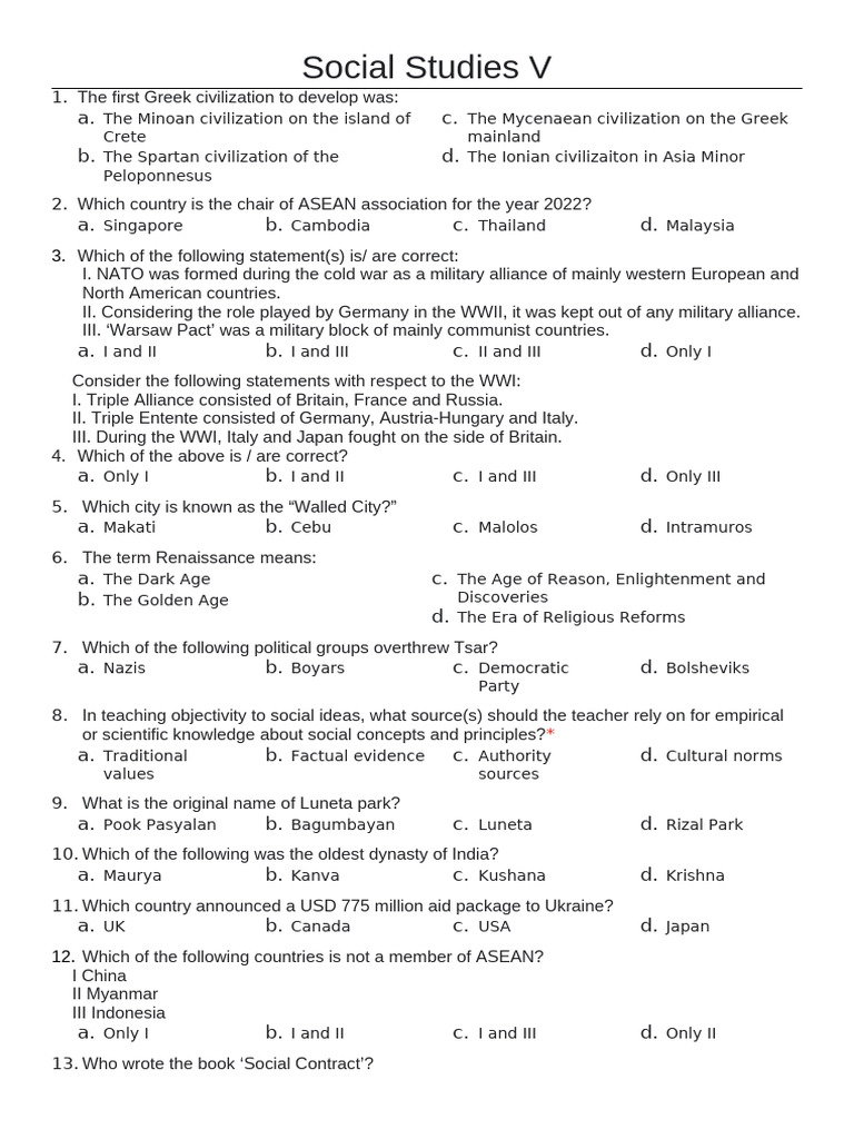 Social Studies V | PDF