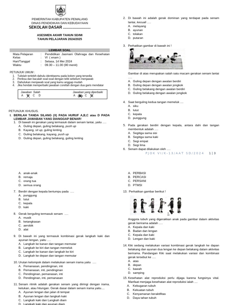 1.Lembar Soal_PJOK ATS 2024 | PDF