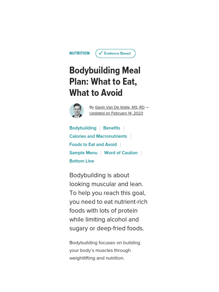 Bodybuilding Meal Plan - What To Eat, What To Avoid | PDF