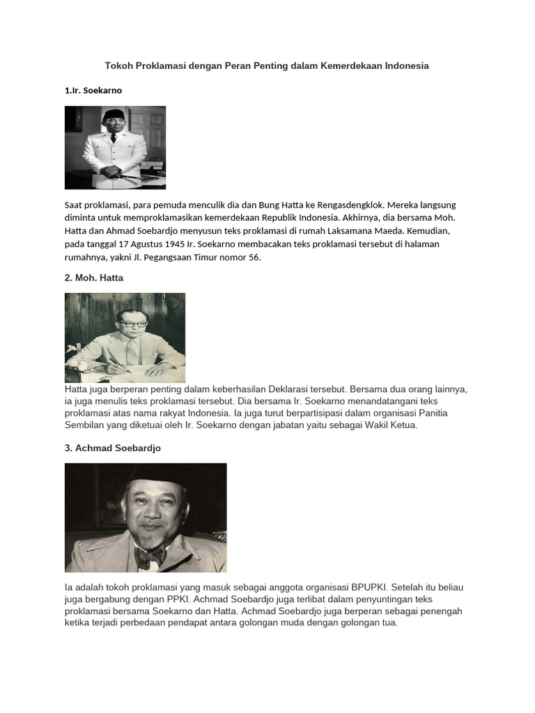 Tokoh Proklamasi Dengan Peran Penting Dalam Kemerdekaan Indonesia | PDF
