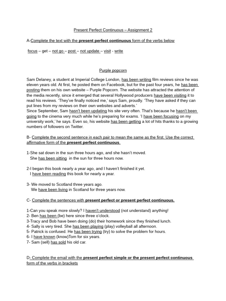 Angie - Present Perfect and Present Perfect Continuous-1 | PDF