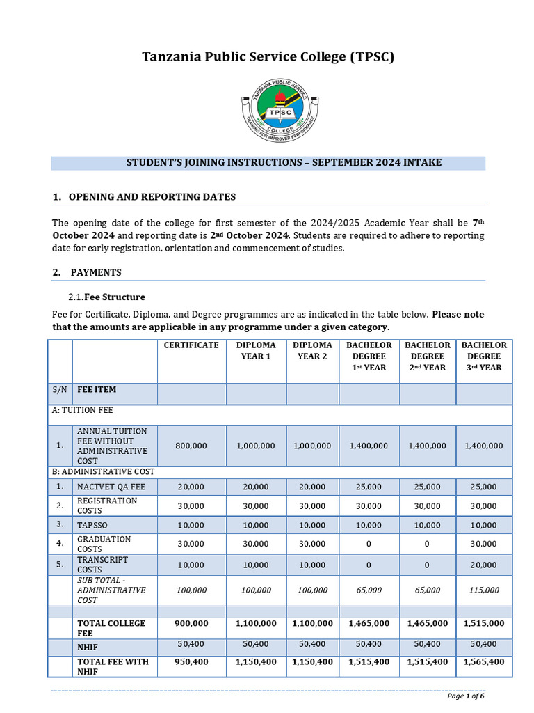 Tanzania Public Service College (TPSC) | PDF