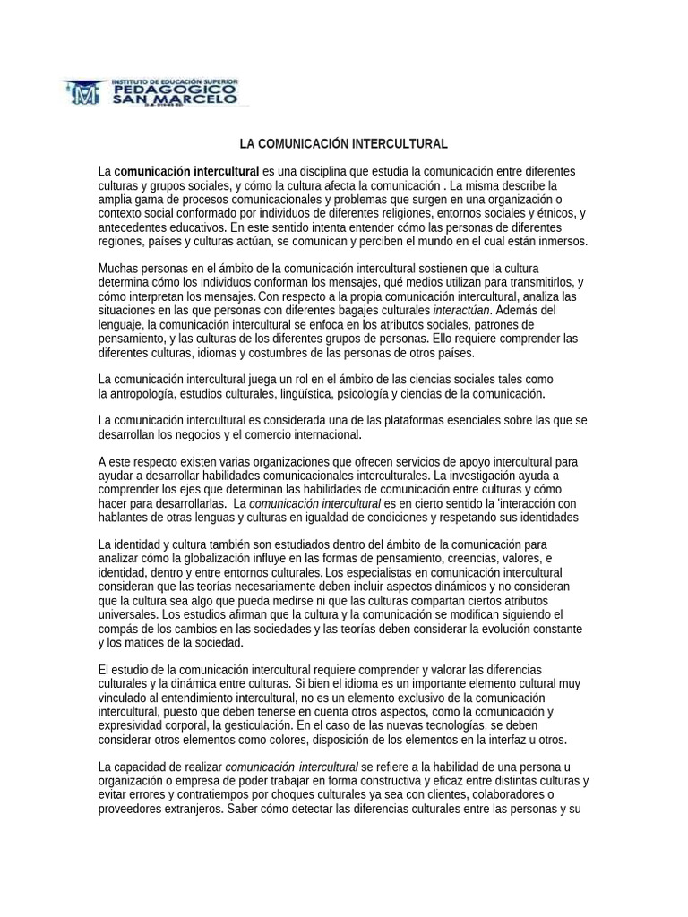 La Comunicación Intercultural | PDF