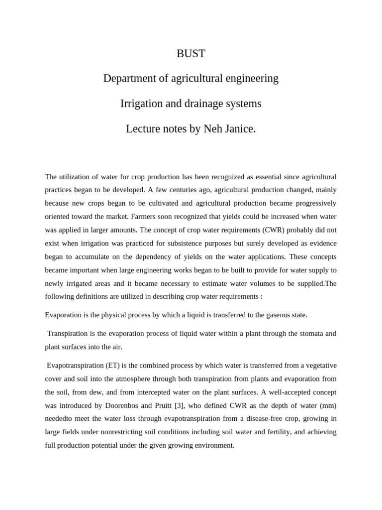 BUST Irrigation Notes | PDF | Evapotranspiration | Science & Mathematics