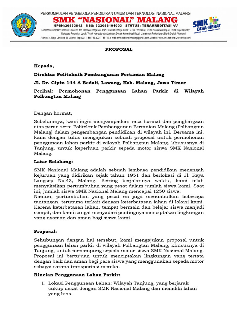 PROPOSAL Permohonan Lahan Parkir | PDF