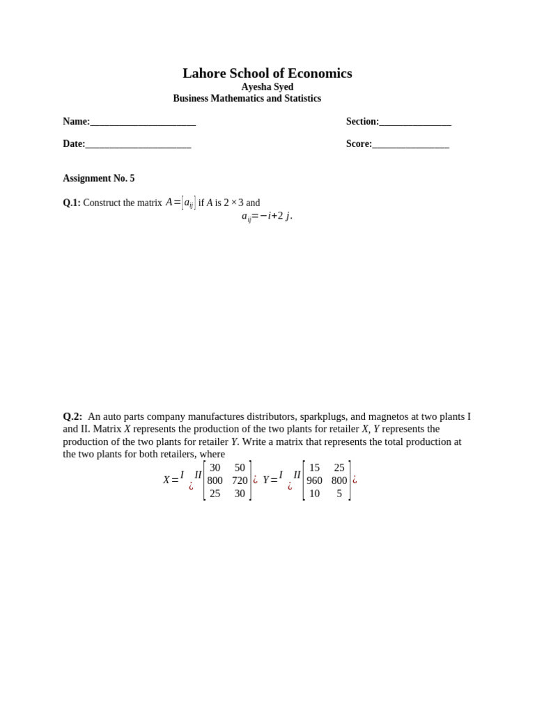 Assignment 5 | PDF | Matrix (Mathematics) | Euclidean Vector