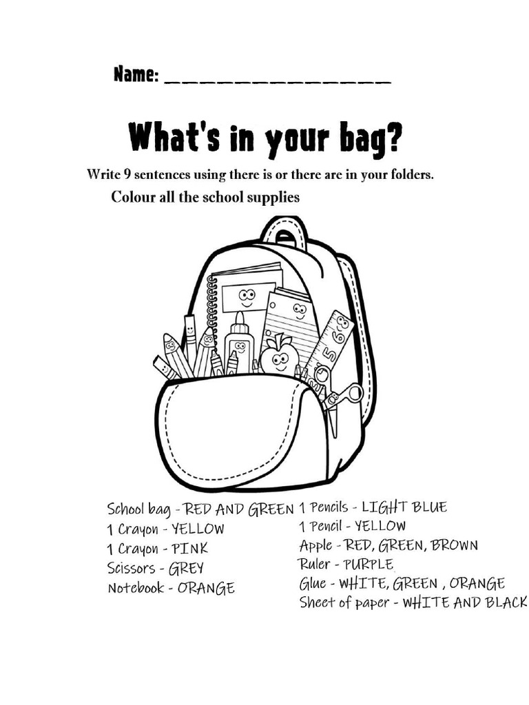 School Supplies Whats in Your Bag Reading Comprehension Exercises ...