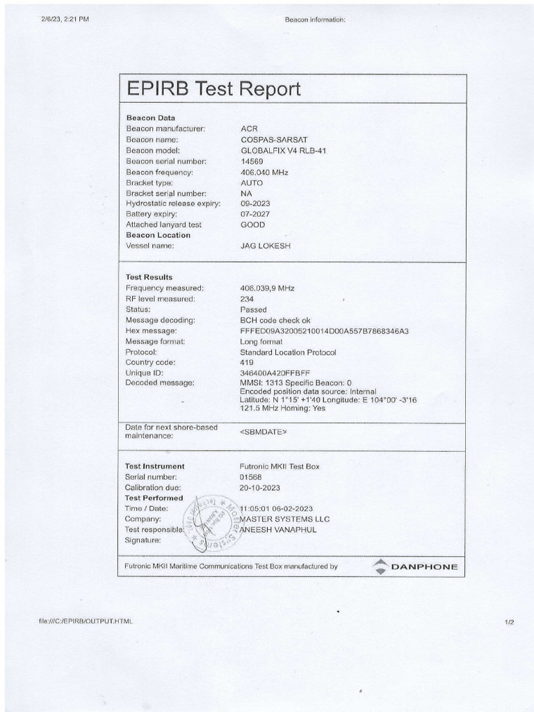 16.Epirb Test Report | PDF