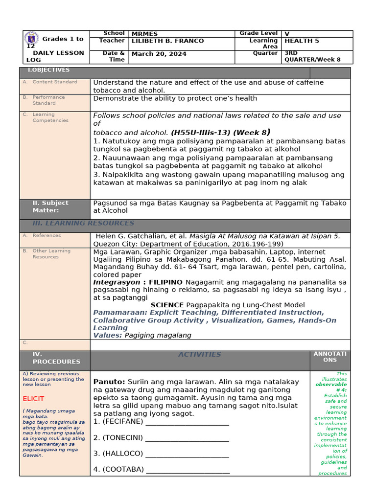 Q3week 8 Health Sigarilyo at Tabako | PDF | Behavior Modification