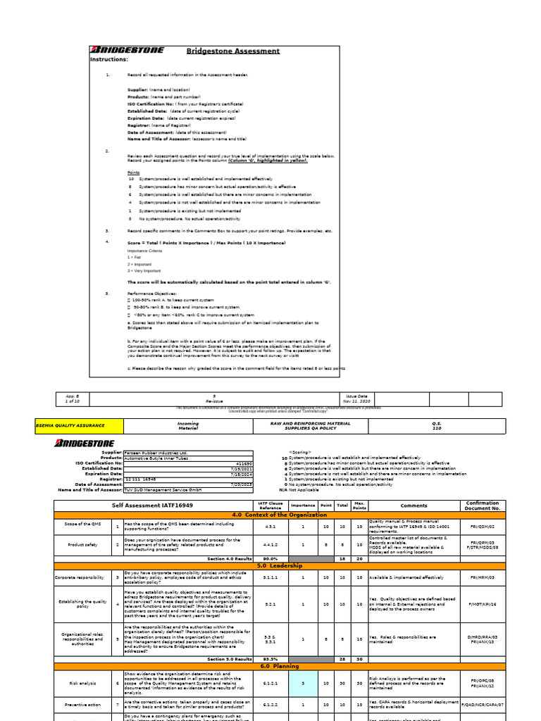 Self Assessment Sheet | PDF