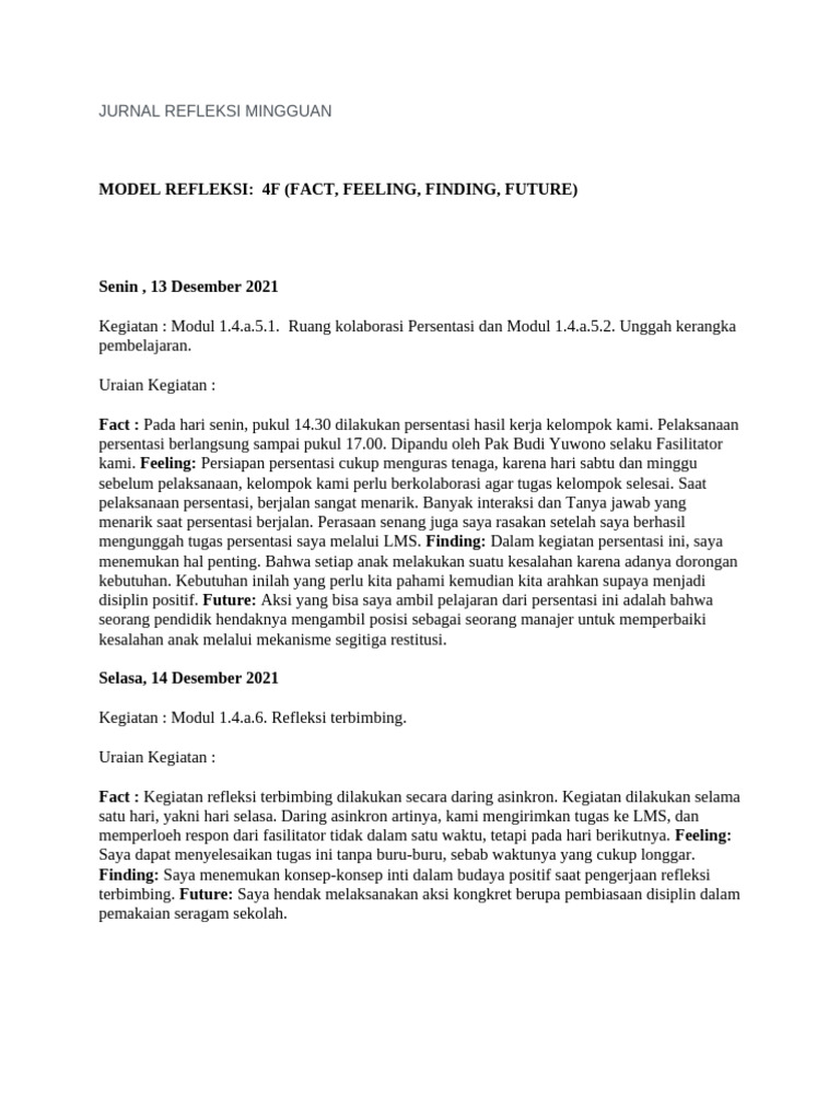 Mingguan Refleksi 4F: Desember 2021 | PDF | Career & Growth