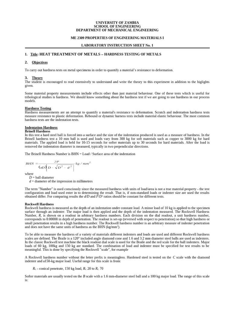 Lab 02 - Hardness Testing of Metals - Shortened | PDF