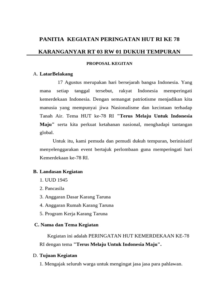 Proposal Kegiatan Hut Ri 78 | PDF