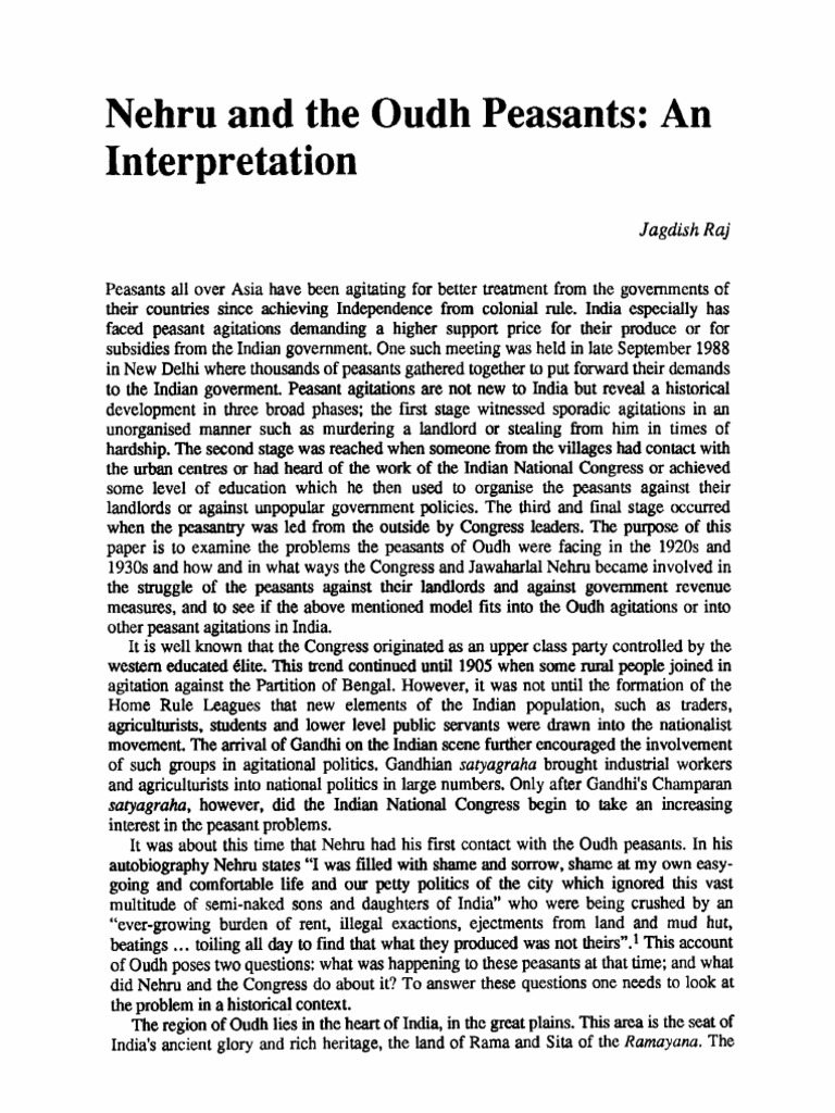 Nehru and The Oudh Peasants: An Interpretation: Jagdish Raj | PDF