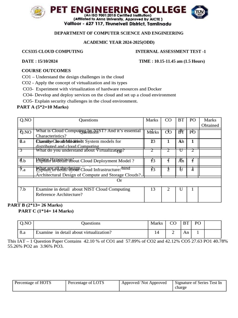 CC Iat - 1 Question With Answer Key | PDF