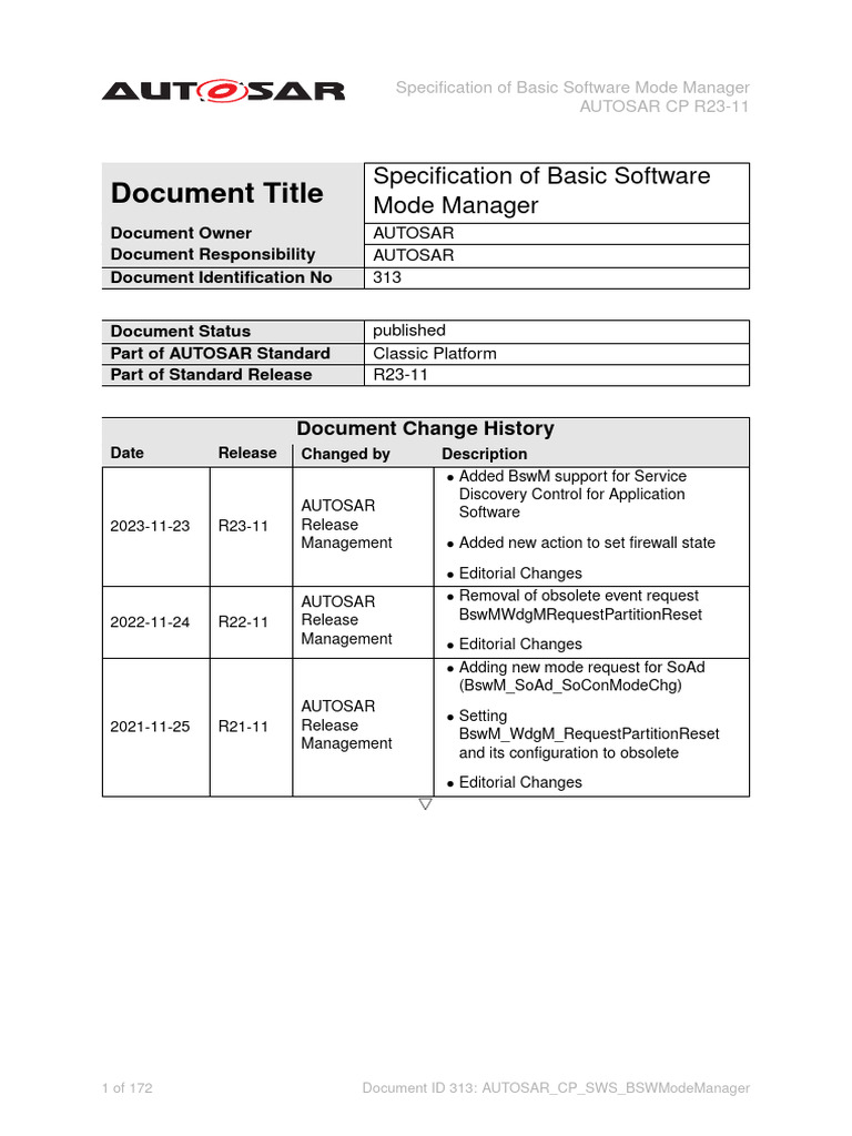 Autosar CP Sws Bswmodemanager | PDF