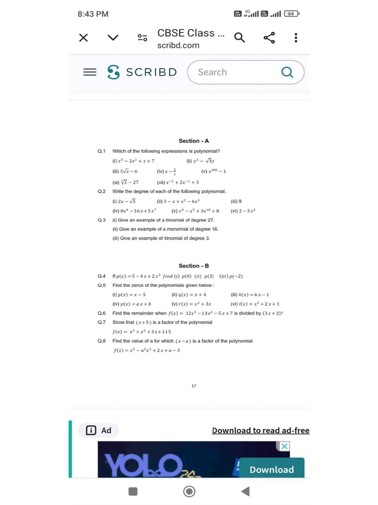 Polynomial Exercise Compressed High | PDF