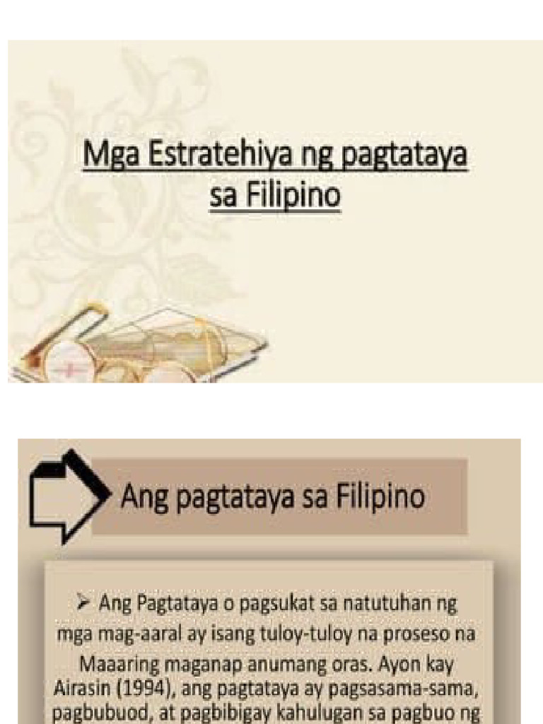 Mga Estratehya Ng Pagtataya Sa Filipino | PDF