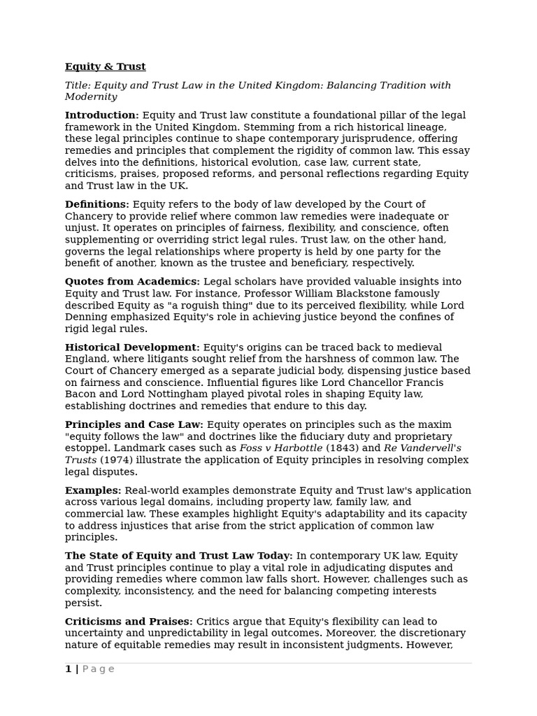 Equity & Trust Notes | PDF