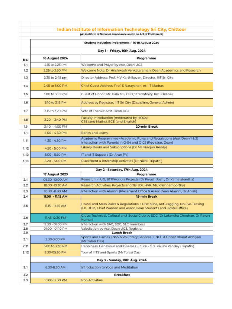 IIIT Sri City Student Induction 2024 | PDF