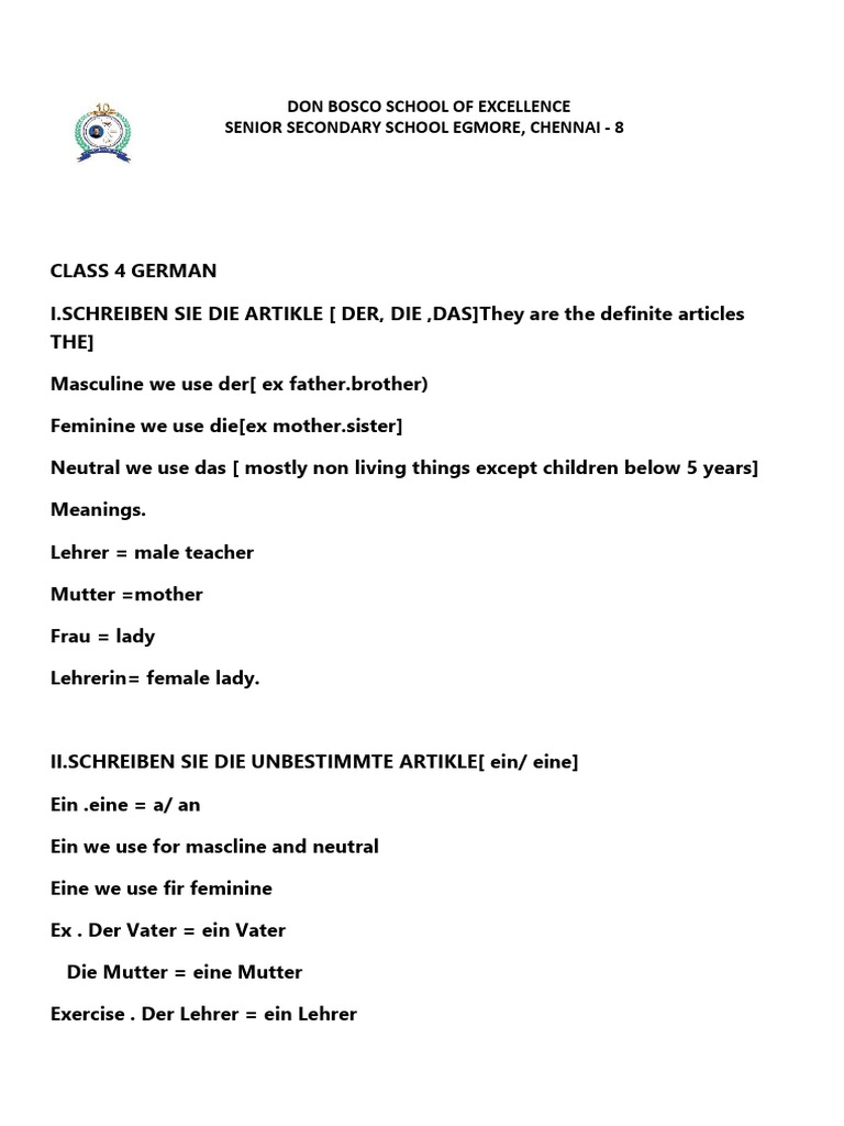 Class 4 German Notes | PDF