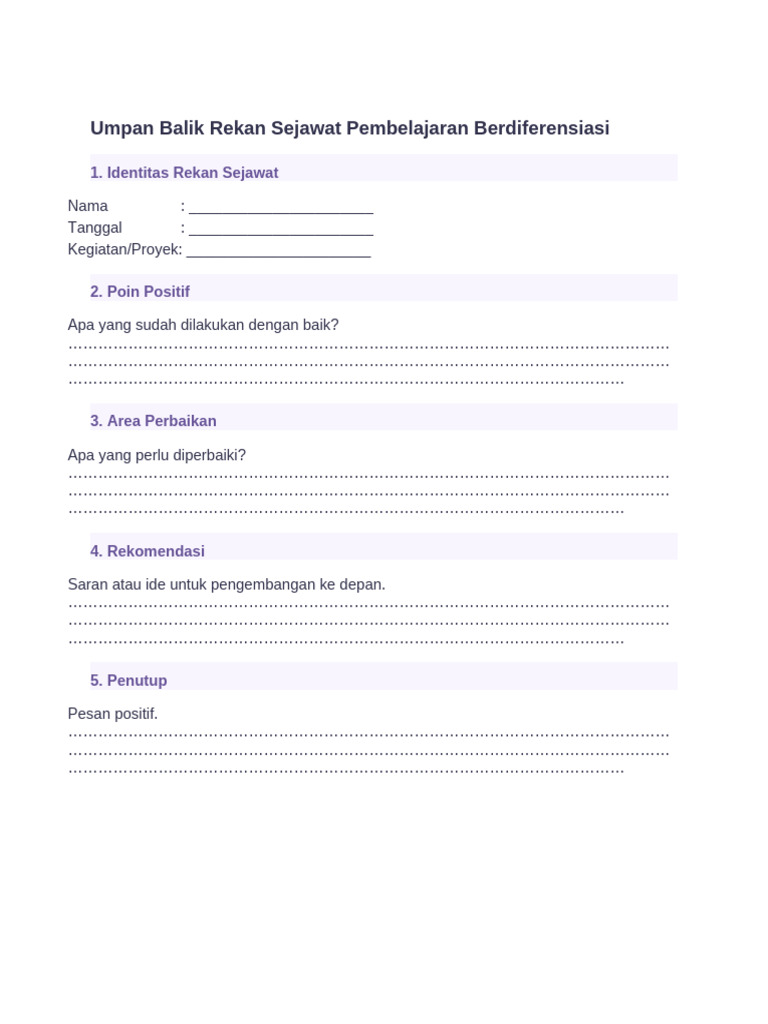 Format Umpan Balik Rekan Sejawat | PDF