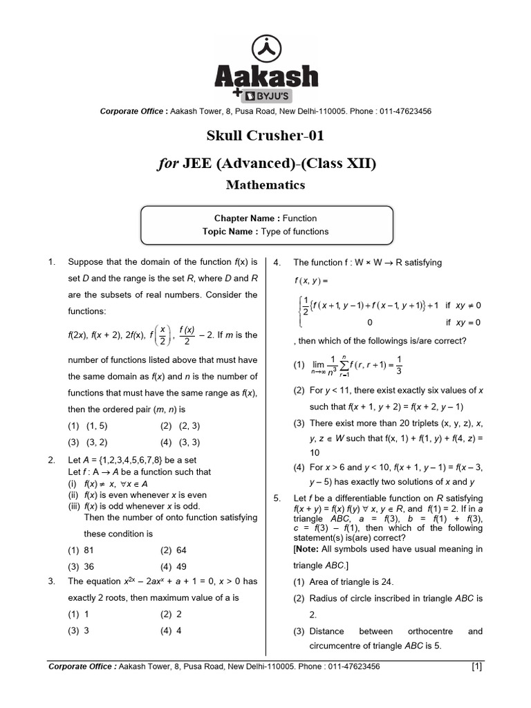 Skull Crusher_01_Class XII_Relation and Functions_JEE (Adv)_Mathematics | PDF