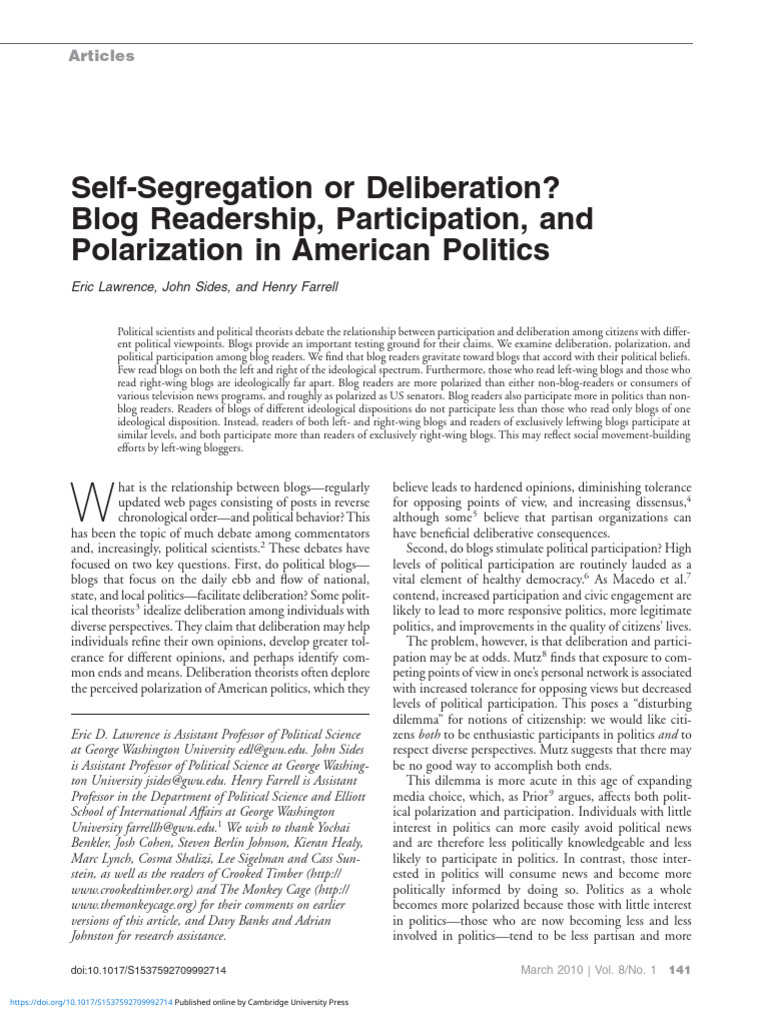 Div Class Title Self Segregation or Deliberation Blog Readership ...