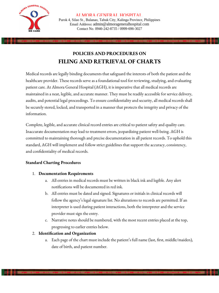 Policies and Procedures On On Filing and Retrieval of Charts | PDF