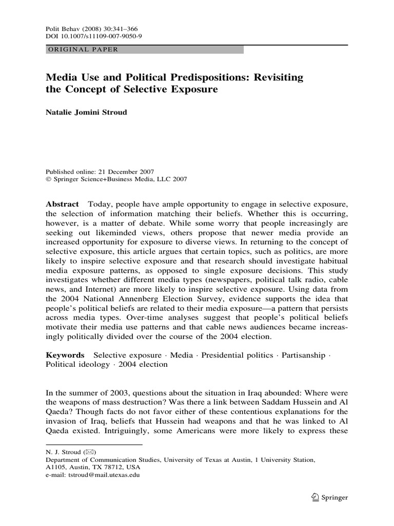Media Use and Political Predispositions: Revisiting The Concept of Selective Exposure | PDF