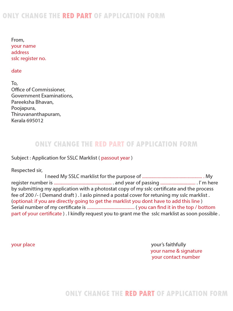 Kerala SSLC Mark List Application | PDF