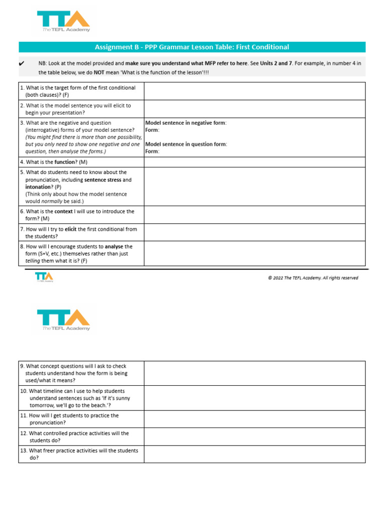 AssignmentB Step2 PPPGrammarLessonTable Template | PDF