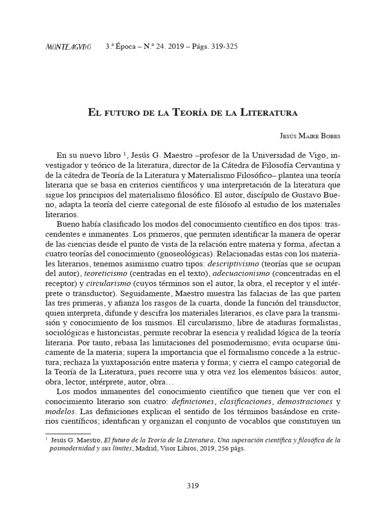 EL FUTURO DE LA TEORÍA DE LA LITERATURA | PDF