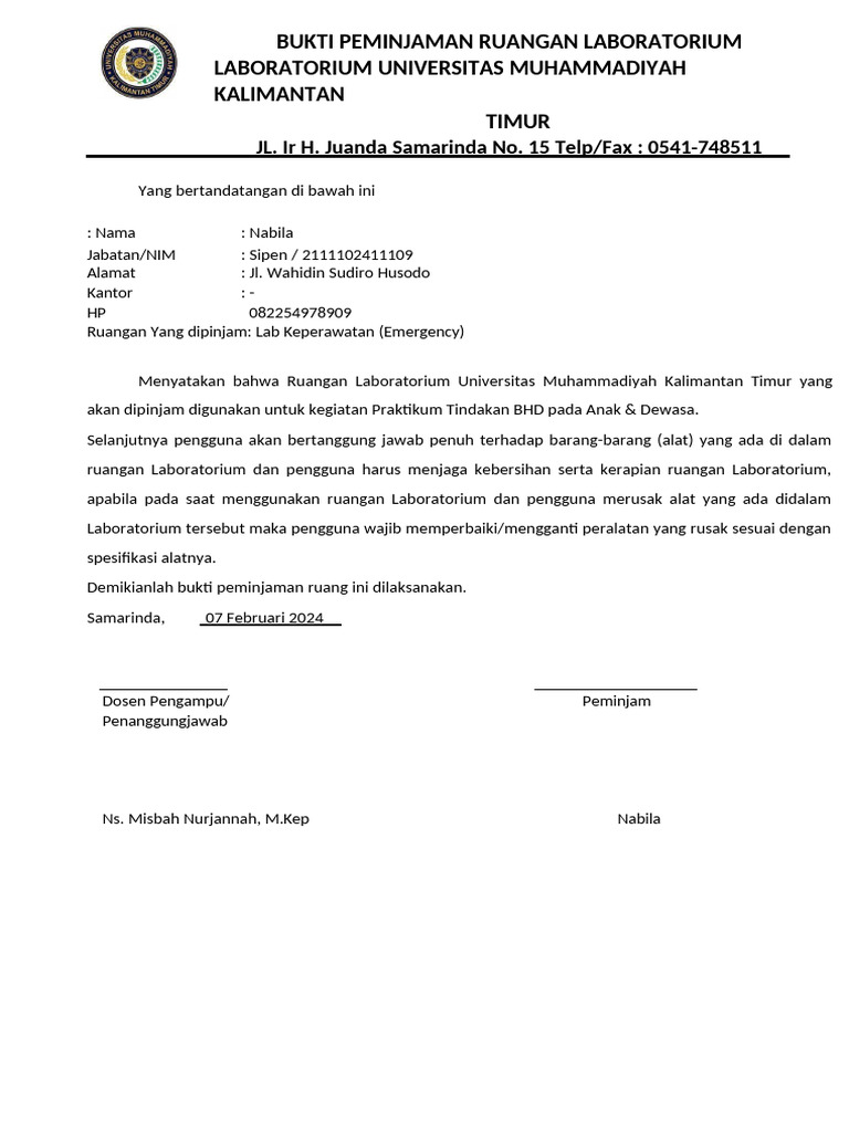 Form Peminjaman Ruang Praktikumm | PDF