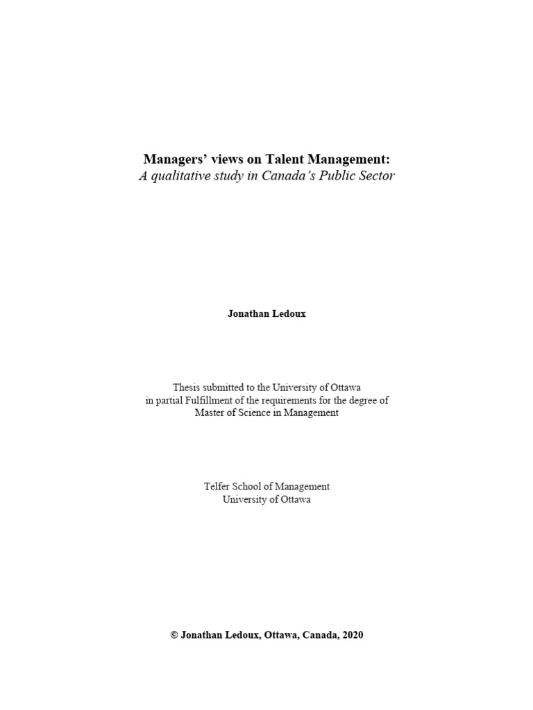 Ledoux - Jonathan - 2020 - Thesis, Managers View On Talent Management | PDF