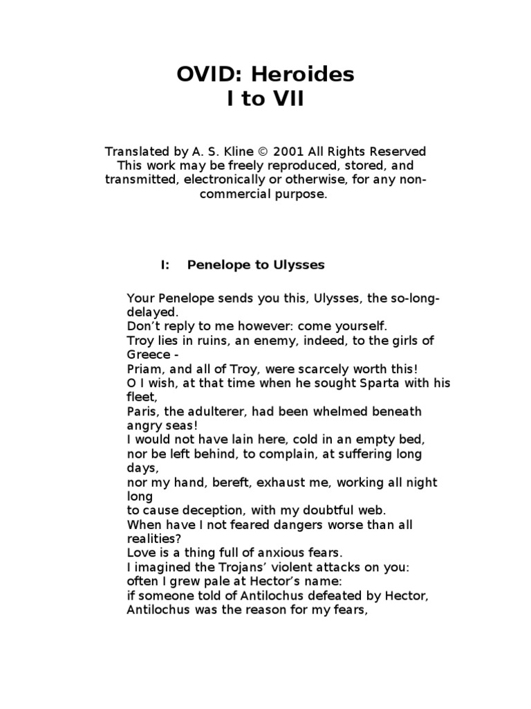 Penelope To Ulysses - Ovid.heroides I | PDF | Hector | Odysseus