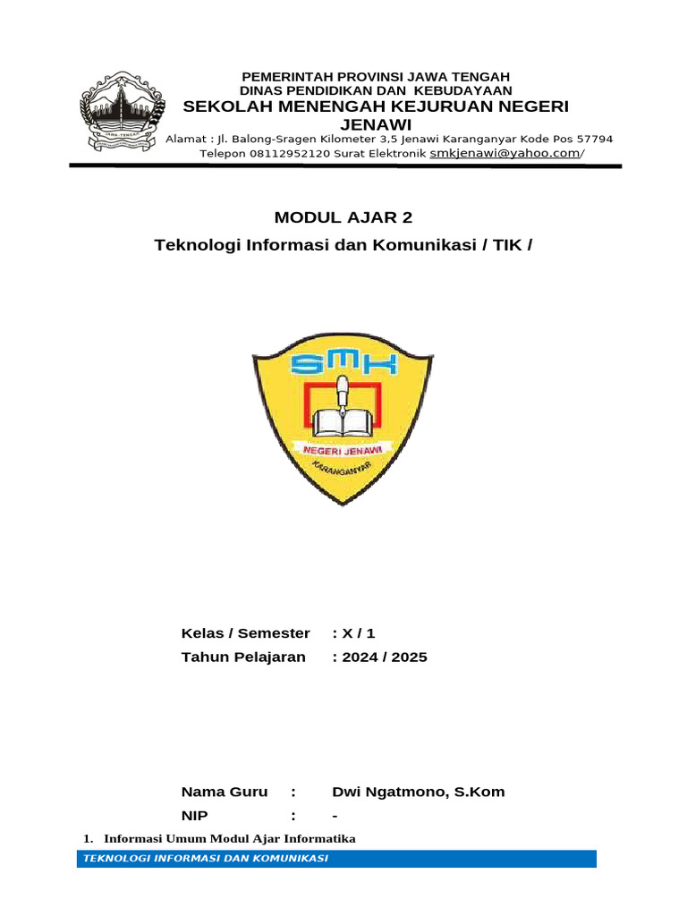 Modul Ajar Informatika 2 TIK | PDF