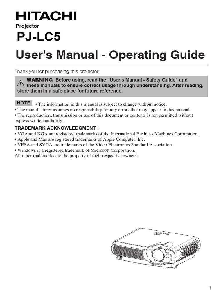 Hitachi PJ-LC5 - EN | PDF