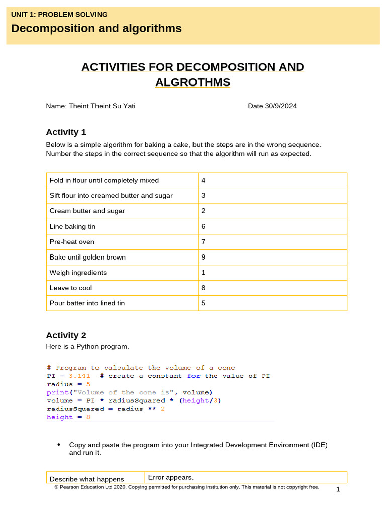 U01-01-Decomposition and Algorithms - Activities | PDF