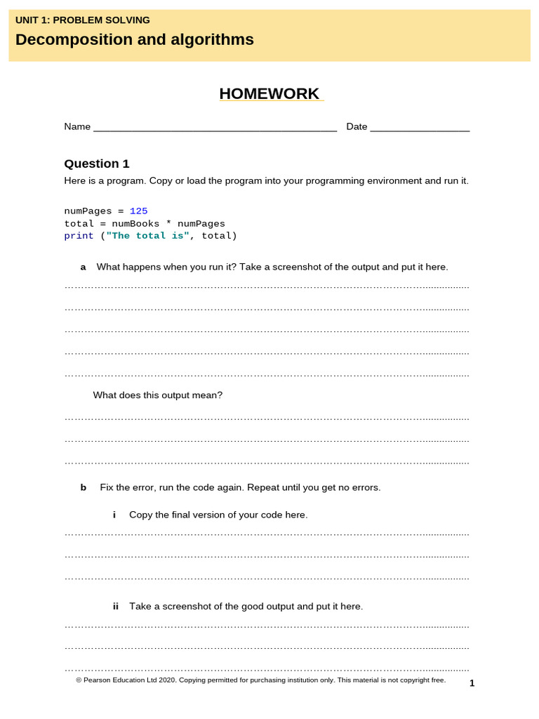U01-01-Decomposition and Algorithms - Homework | PDF