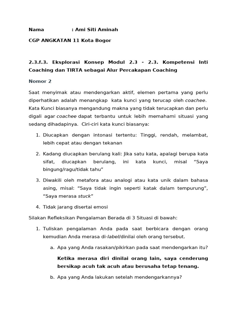 2.3. Kompetensi Inti Coaching Dan TIRTA Sebagai Alur Percakapan Coaching | PDF