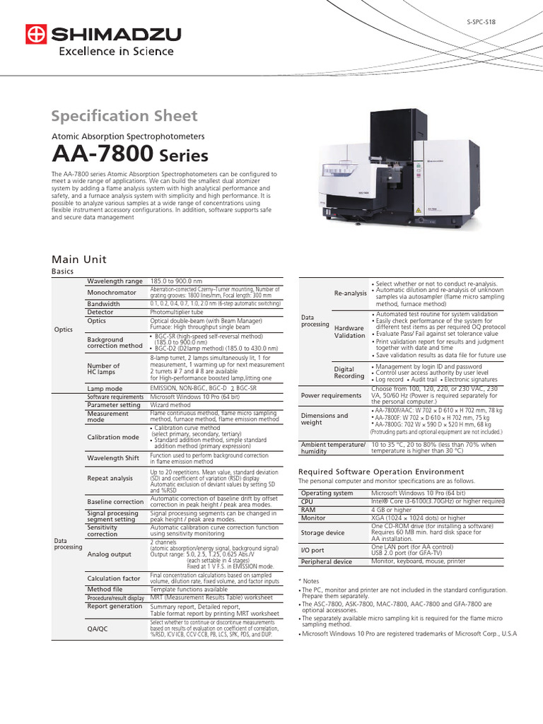 S-SPC-S18 - AA-7800 Series Specification Sheet | PDF