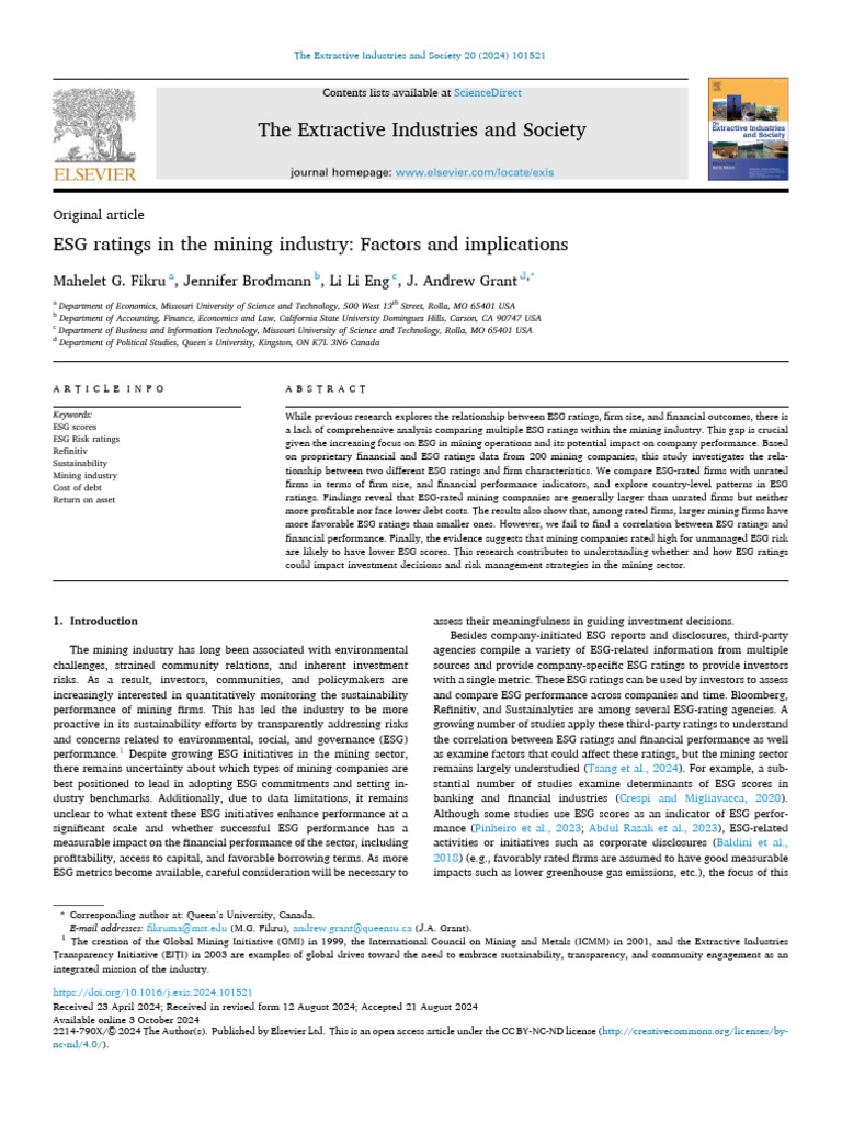Esg in Mining Industry | PDF
