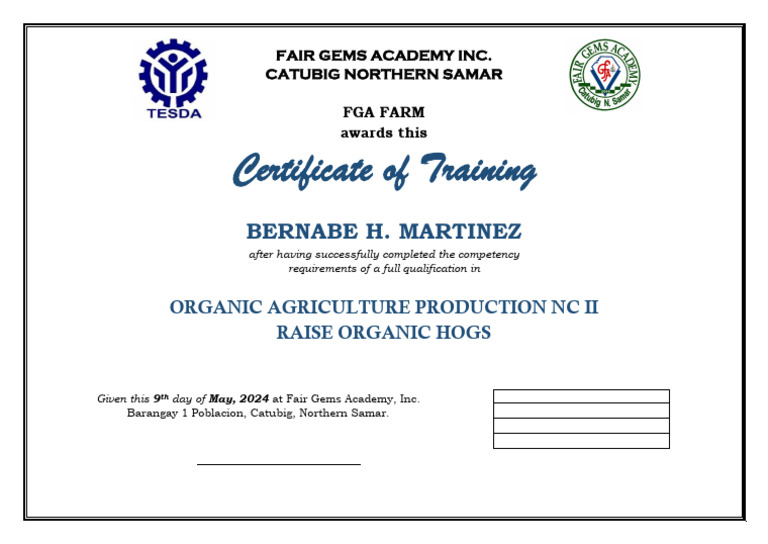 Cert of Training Hog | PDF