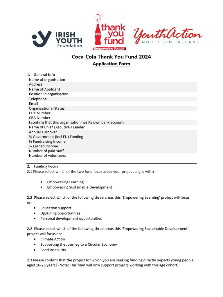 Coca Cola TYF Application Form 2024 | PDF