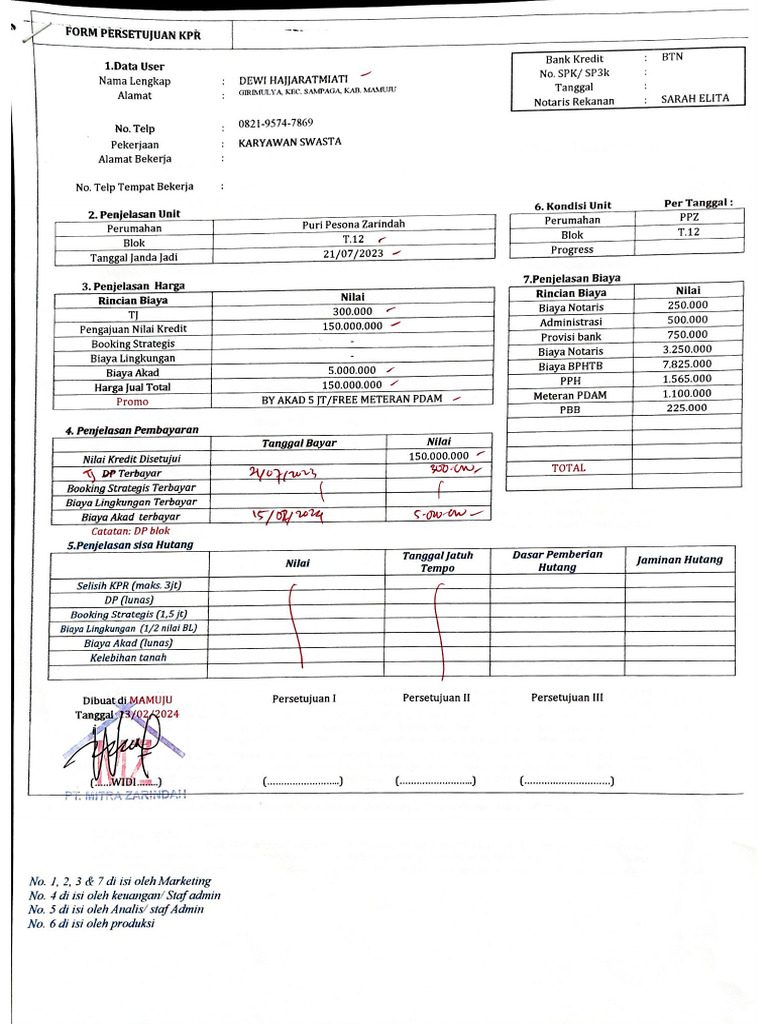 Form KPR & Sp3k Blok T.12 | PDF