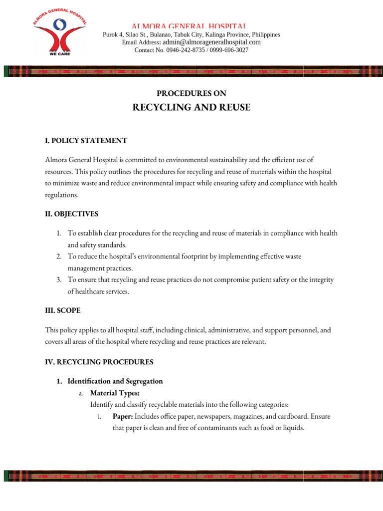 Procedures On Recycling & Reuse | PDF