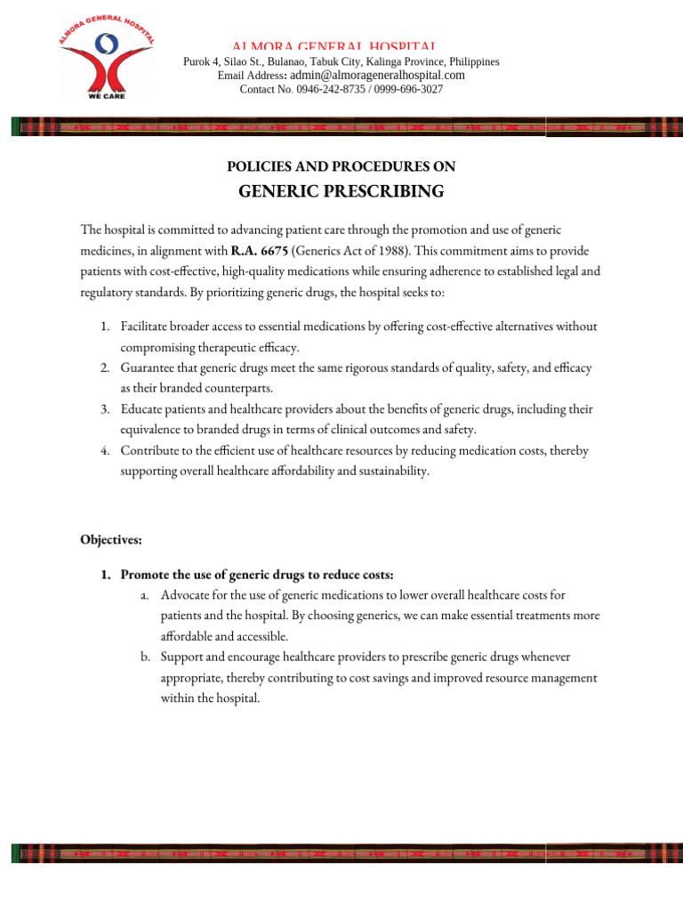 Policies and Procedures On Generic Prescribing | PDF